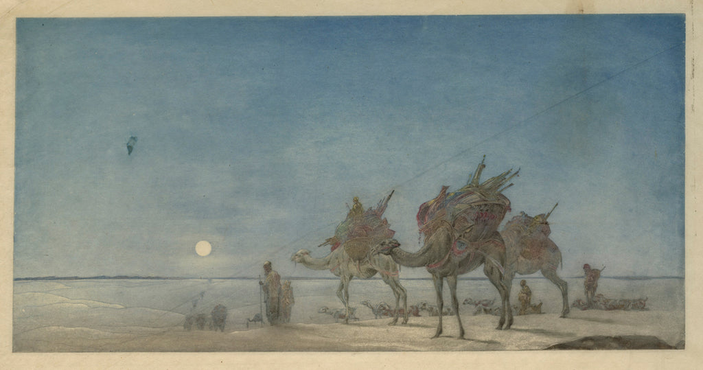 Edward Julius Detmold - Berber Caravan by Moonlight - blue - etching ...