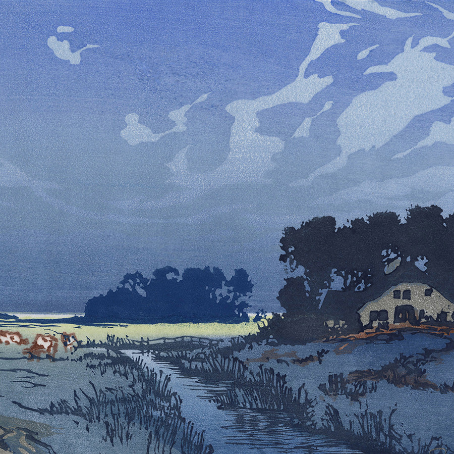 Oscar DROEGE - Cows under a Big Sky - color woodcut — Armstrong Fine Art