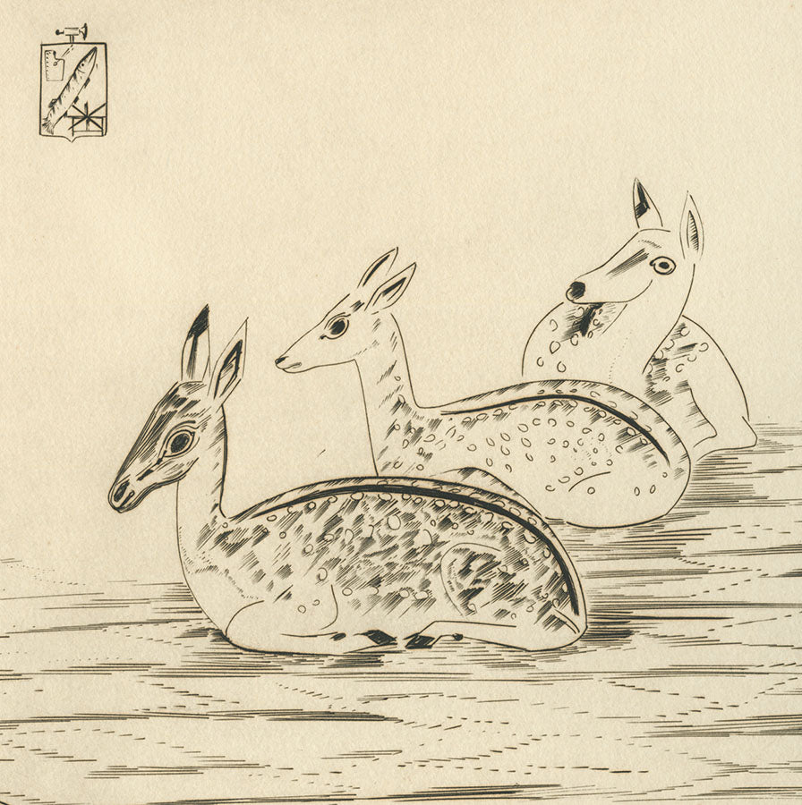 Joseph Hecht - Cerfs Indochinois I - Vietnamese Deer - line engraving ...